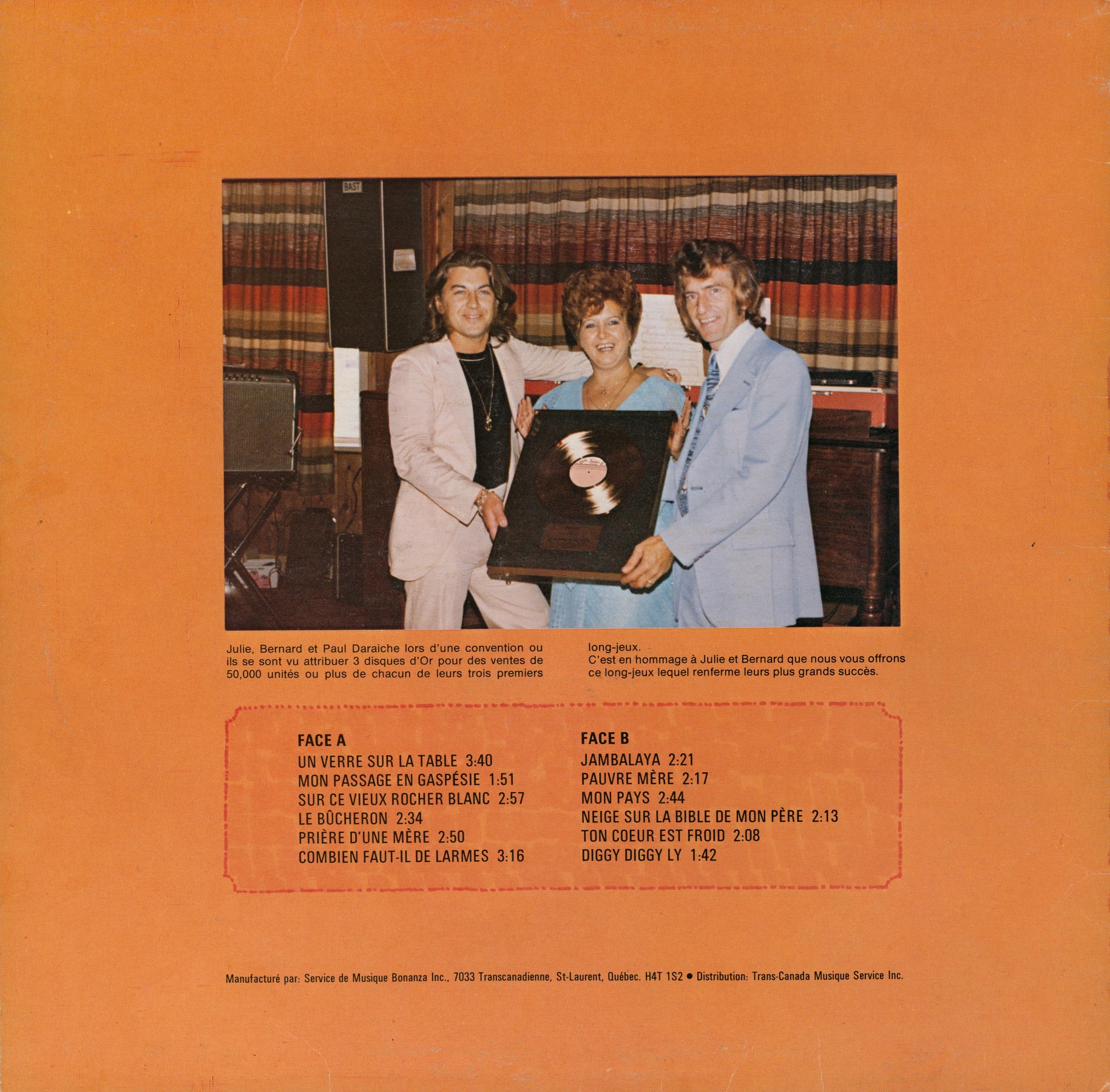 Disque d'or - Édition limitée (1978) | Julie et Bernard Duguay